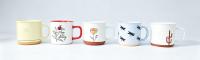 China Whimsical Nature Line Art Two-Tone Speckled Ceramic Coffee Mugs, Inspirational Botanical & Wildlife Themed Short Drinking Cups for sale