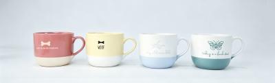China Pastel Two-Tone Speckled Ceramic Chubby Mugs, Pet & Inspirational Nature Quote Short Body Coffee Cups for sale