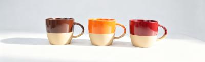 China Autumn Two-Tone Split Glaze Chubby Ceramic Coffee Mugs, Glossy Upper & Matte Raw Base Seasonal Warm Color Drinking Cups for sale