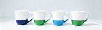 China Speckled Two-Tone Ridged Ceramic Coffee Mugs, Color Block Bottom Contrast Handle Rustic Drinking Cups for sale