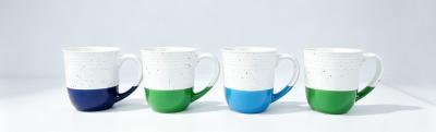 China Speckled Two-Tone Ridged Ceramic Coffee Mugs, Color Block Bottom Contrast Handle Rustic Drinking Cups for sale