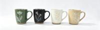 China Earthy Tone Line Art Wildflower Ceramic Mugs, Two-Tone Raw Clay Base Botanical Sketch Coffee Cup Set for sale