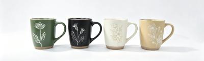 China Earthy Tone Line Art Wildflower Ceramic Mugs, Two-Tone Raw Clay Base Botanical Sketch Coffee Cup Set for sale