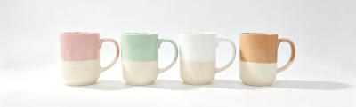 China Pastel Two-Tone Speckled Split Glaze Ceramic Coffee Mugs, Dual Color Block Rustic Speckle Tea Cup Set for sale