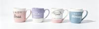 China Two-Tone Speckled Quote Theme Ceramic Mugs, Career & Daily Motivational Color Block Coffee Cup Set for sale
