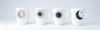 China Celestial Sun & Moon Face Graphic White Ceramic Mug Set, Boho Mystical Astrology Stackable Base Coffee Cups for sale