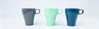 China Tapered Conical Solid Gloss Ceramic Coffee Mugs, Modern Square Loop Handle Minimalist Tea Cup Set for sale