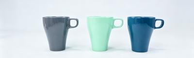 China Tapered Conical Solid Gloss Ceramic Coffee Mugs, Modern Square Loop Handle Minimalist Tea Cup Set for sale