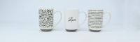 China Speckled Off-White Geometric & Love Script Ceramic Mug Set, Two-Tone Grey Base Minimalist Neutral Coffee Cups for sale