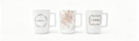 China 3D Embossed Honeycomb Bee Themed Ceramic Mug Set, Square Handle Neutral Cream White Rustic Farmhouse Coffee Cups for sale