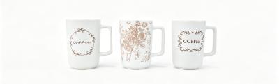 China 3D Embossed Honeycomb Bee Themed Ceramic Mug Set, Square Handle Neutral Cream White Rustic Farmhouse Coffee Cups for sale