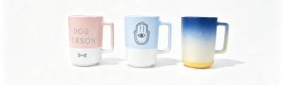 China Two-Tone & Ombre Gradient Novelty Ceramic Mug Set, Square Handle Pet Lover & Spiritual Symbol Mugs for sale