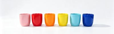 China Solid Bright Color Rounded Barrel Ceramic Tumbler Mugs, Handle-Free Rainbow Gloss Coffee Cup Set for sale