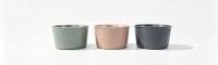 China Matte Solid Color Embossed CHALLENGE Short Round Ceramic Bowl Trio, Minimalist Wide Mouth Stackable Snack & Dessert Bowls for sale