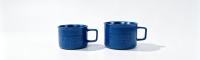 China Royal Blue Embossed SUCCESS Square Handle Ceramic Mug Duo, 2 Size Short Cylinder Motivational Mug Set for sale