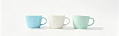 China 3D Raised Daisy Petal Embossed Short Barrel Ceramic Mug Set, Soft Pastel & Off-White Matching Handle Coffee Cups for sale