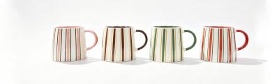 China Retro Vertical Stripe Color Accent Ceramic Mug Set for sale
