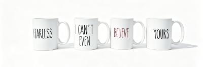 China Minimal Bold Script Inspirational White Ceramic Mug SetFull Product Introduction for sale