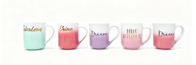 China Gradient Speckle Positive Quote Gold Foil Ceramic Mug Collection for sale