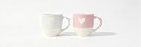 China Two-Tone Embossed Heart Couple Ceramic Mug 2-Piece Set for sale