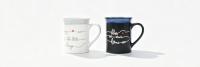 China Two-Tone Speckled Cursive Home Quote Ceramic Mug Pair Set for sale