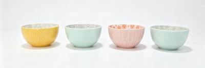 China Colorful Embossed Geometric Ceramic Serving Bowls, Inside & Outside Printed Dessert Rice Bowls for sale