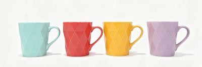 China 3D Embossed Diamond Geometric Textured Ceramic Coffee Mugs, 4-Pack Vibrant Solid Color Latte Tea Cups Set for sale