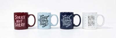 China Slogan Quote Graphic Ceramic Coffee Mugs, 4-Pack Personality Motivational Letter Tea Cup Set for sale