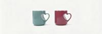 China Couple Heart Hollow Handle Ceramic Mugs, 2-Pack Valentine Matching Lover Coffee Cup Set for sale