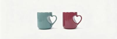 China Couple Heart Hollow Handle Ceramic Mugs, 2-Pack Valentine Matching Lover Coffee Cup Set for sale