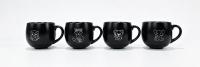 China Matte Black Round Belly Ceramic Mugs with Cute White Line Animal Prints, 4-Piece Cartoon Wildlife Coffee Cup Set for sale