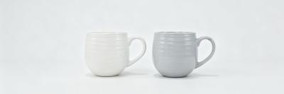 China Horizontal Ribbed Barrel Ceramic Mugs, Textured Large Belly Coffee Mugs, Solid Glossy Drinking Cups for sale