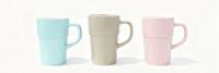 China Two-Tier Vertical Fluted Stackable Ceramic Mugs, Pastel Ridged Tall Coffee Cups for sale