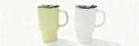 China Matte Solid Color Ceramic Travel Mug with Spill-Proof Lid, Stackable Large Handle Coffee Cup for sale