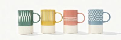 China Geometric Pattern Speckled Ceramic Mugs Set, Two-Tone Hand Painted Coffee Tea Mugs with Matching Handle for sale