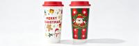 China Christmas Themed Double Wall Insulated Travel Coffee Tumbler with Red Silicone Lid for sale