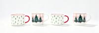 China Pink Plaid Christmas Tree Ceramic Coffee Mug Set for sale