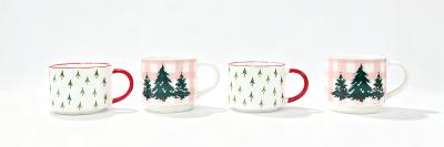 China Pink Plaid Christmas Tree Ceramic Coffee Mug Set for sale