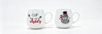 China Rounded Belly White Christmas Script Ceramic Mugs, 2-Style Set for sale
