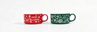 China Wide Mouth Low Profile Christmas Soup Mugs, 2-Piece Red & Green Set for sale