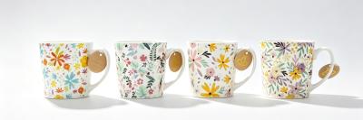 China 4 Styles Watercolor Floral White Ceramic Mugs Gift Set for sale