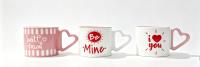 China Valentine’s Heart Handle Short Ceramic Mugs 3 Styles Gift Set for sale