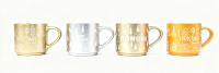 China Metallic Christmas Village Ceramic Mugs Set, 4 Styles Gold Silver Orange Winter Town Print Holiday Coffee Mugs with Matching Handle for sale