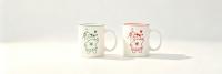 China Set of 2 Christmas Couple Mugs, Red & Green Rim Cute Cartoon Girl Ceramic Coffee Mugs Holiday Joy Matching Cups Gift Set for sale