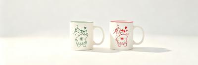 China Set of 2 Christmas Couple Mugs, Red & Green Rim Cute Cartoon Girl Ceramic Coffee Mugs Holiday Joy Matching Cups Gift Set for sale
