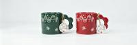 China Set of 2 Red & Green Embossed Christmas Ceramic Mugs, Unique Cloud Handle Xmas Santa Gift Mugs with Merry Christmas Hang Tag for sale