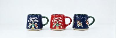 China Set of 3 Cute Christmas Pug Dog Mugs, Red & Navy Blue Holiday Pug Coffee Cups with Merry Christmas Print, Xmas Gift Mugs for Dog Lovers for sale