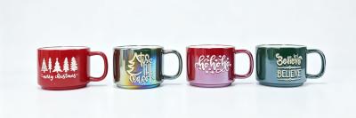 China 4 Pack Embossed Christmas Coffee Mugs, Iridescent Gradient Red Green Xmas Ceramic Cups Holiday Tableware Gift Set for sale