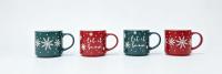 China 4 Pack Christmas Ceramic Mugs, Red & Dark Green Snowflake “Let It Snow” Coffee Cups Holiday Winter Tableware Gift Set for sale