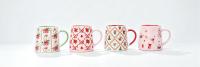 China 4 Pack Soft Pink Red Bow Christmas Mugs, Pastel Floral Diamond Pattern Ceramic Coffee Cups Holiday Gift Set Full Product Description for sale